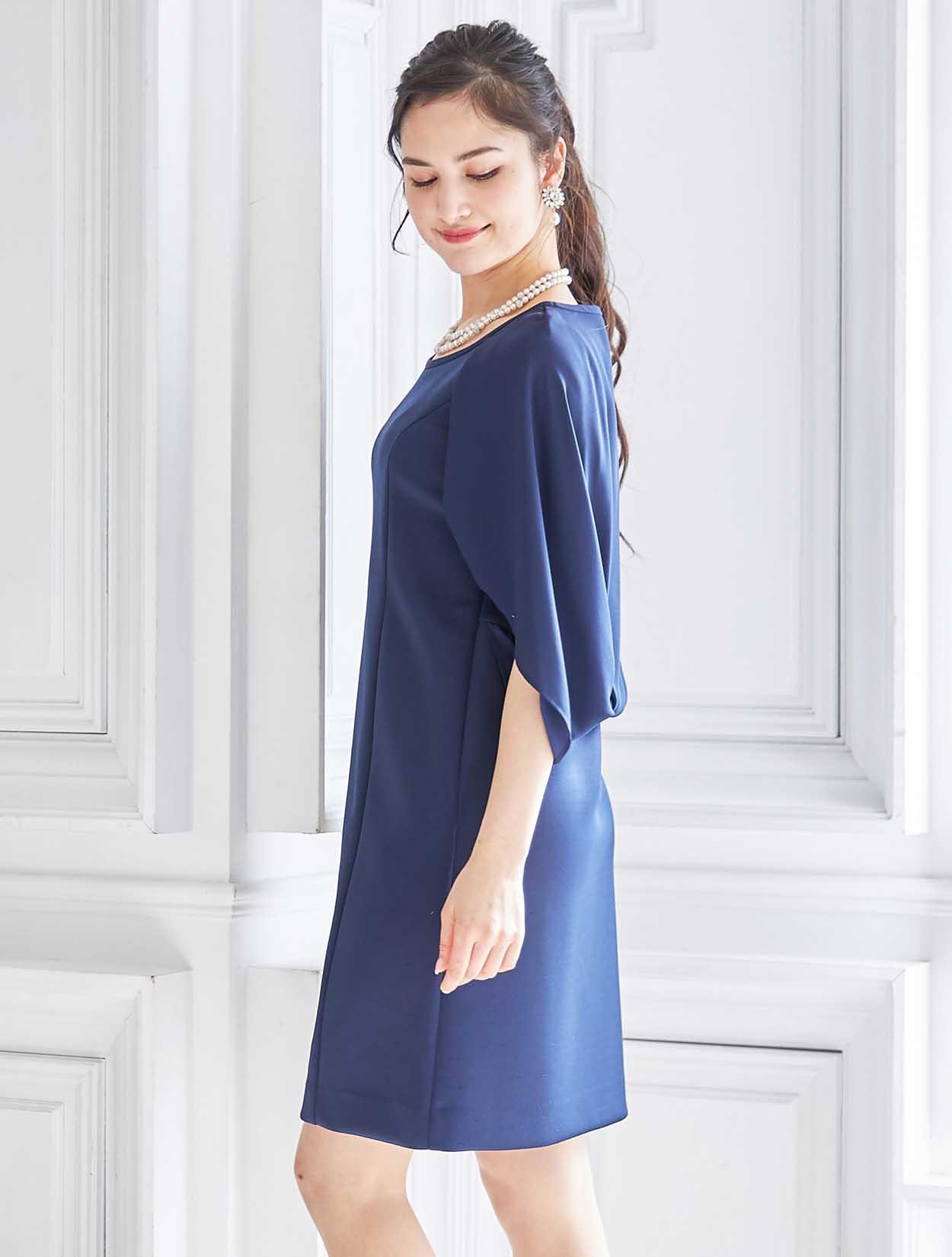 【M】ケープ風ドレス（ネイビー）DPSET0222のレンタルページ｜結婚式パーティーの上質ドレスレンタルならDressPark